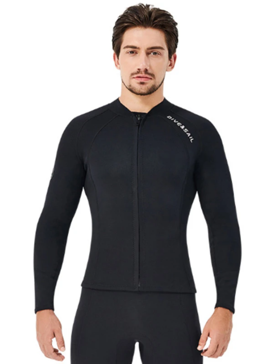 DIVE & SAIL 2MM Black Neoprene Front Zip Wetsuit Jacket